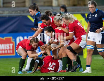 Wales celebrate after Kayleigh Powell scores her sides second try ...