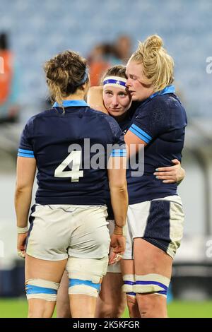 Sarah Bonar of Scotland comforts Jade Konkel-Roberts of Scotland after ...