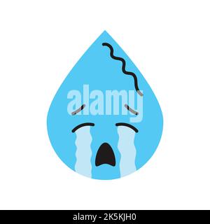 Crying blue character in the shape of a drop color line icon. Mascot of ...