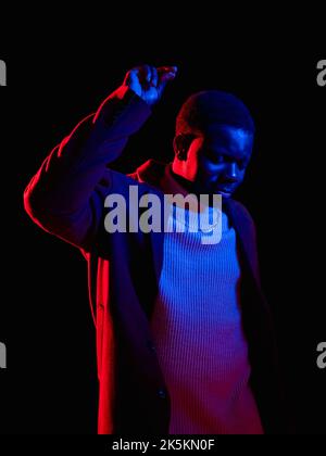 Cyberpunk party. Night life. Carefree youth. Happy smiling satisfied ...