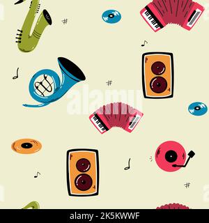 Abstract singing mic seamless pattern with music notes Stock Vector ...