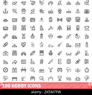 100 hobby icons set. Outline illustration of 100 hobby icons vector set ...