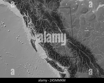British Columbia, province of Canada. Grayscale elevation map with ...