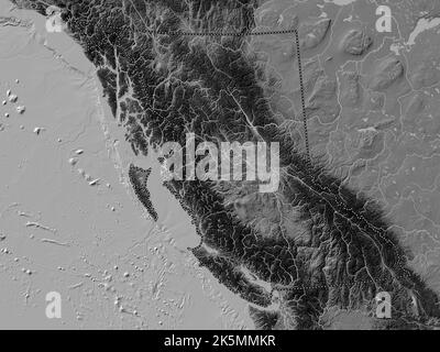 British Columbia, province of Canada. Bilevel elevation map with lakes ...
