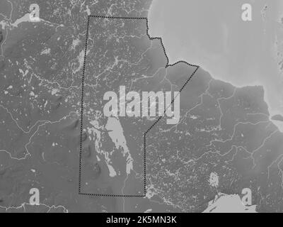 Manitoba, province of Canada. Grayscale elevation map with lakes and ...