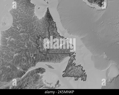 Newfoundland and Labrador, province of Canada. Grayscale elevation map ...