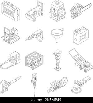 Gasoline tools icons set. Isometric set of gasoline tools vector icons ...