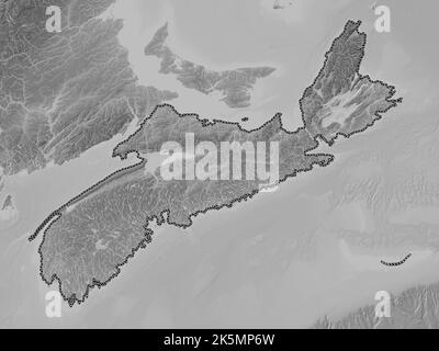 Nova Scotia, province of Canada. Grayscale elevation map with lakes and ...