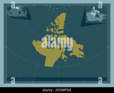 Nunavut, territory of Canada. Solid color shape. Corner auxiliary ...