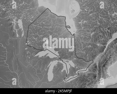 Ontario, province of Canada. Grayscale elevation map with lakes and ...