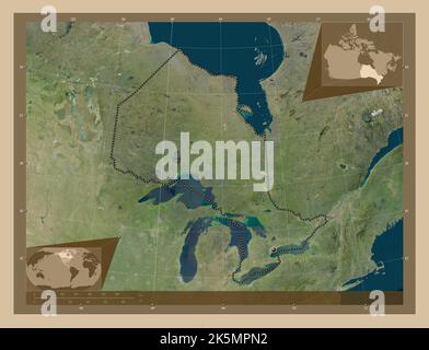 Ontario, province of Canada. Low resolution satellite map. Locations ...