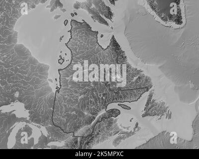 Quebec, province of Canada. Grayscale elevation map with lakes and ...