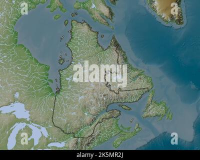 Quebec, province of Canada. Colored elevation map with lakes and rivers ...