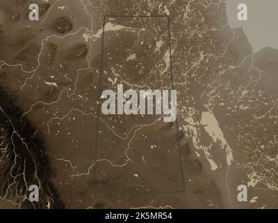 Saskatchewan, province of Canada. Colored elevation map with lakes and ...