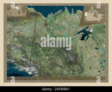 Yukon, territory of Canada. High resolution satellite map. Locations ...