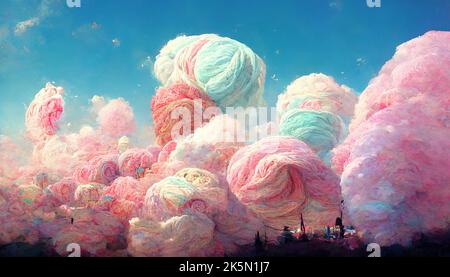 Fantasy colorful cotton candy fairytale festive land. 3d illustration ...