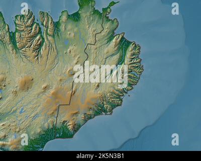 Austurland, region of Iceland. Elevation map colored in wiki style with ...