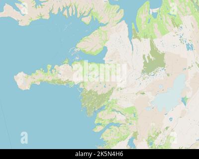Vesturland, region of Iceland. Open Street Map. Locations and names of ...