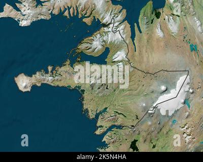 Vesturland, region of Iceland. High resolution satellite map. Locations ...