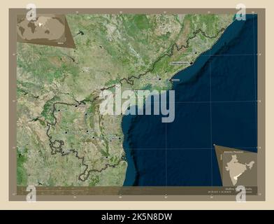 Andhra Pradesh, state of India. High resolution satellite map. Corner ...