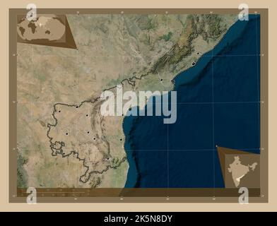 Andhra Pradesh, state of India. Low resolution satellite map. Locations ...