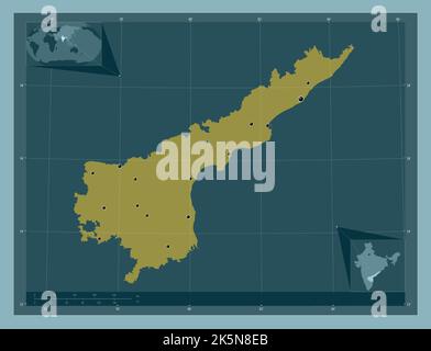 Shape of Andhra Pradesh, state of India, and its capital. Distance ...