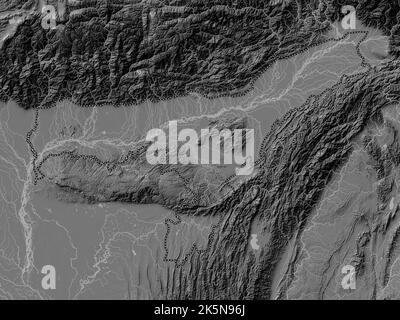 Assam, state of India. Elevation map colored in wiki style with lakes ...