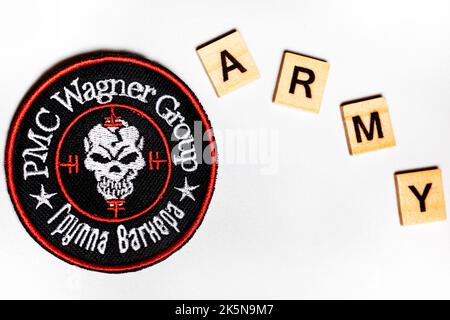 View of a logo of the Russian private military company "Wagner Group ...