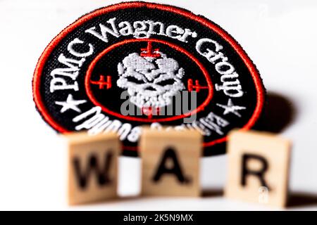 View of a logo of the Russian private security company "Wagner Group ...