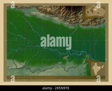 Bihar, state of India. Elevation map colored in wiki style with lakes ...