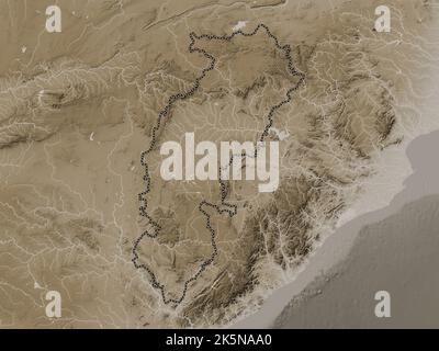 Chhattisgarh, state of India. Colored elevation map with lakes and ...