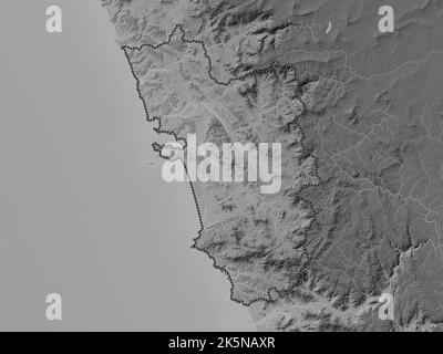 Goa, state of India. Grayscale elevation map with lakes and rivers ...
