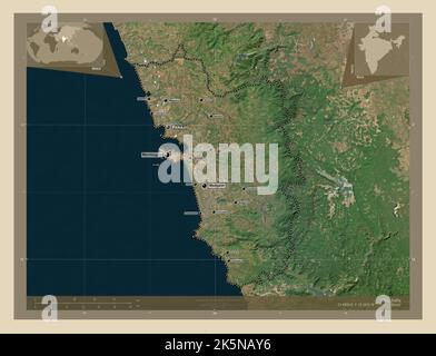 Goa, state of India. High resolution satellite map. Corner auxiliary ...