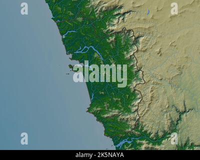 Goa, state of India. Colored elevation map with lakes and rivers ...