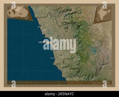 Goa, state of India. Low resolution satellite map. Corner auxiliary ...