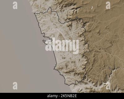 Goa, state of India. Colored elevation map with lakes and rivers ...