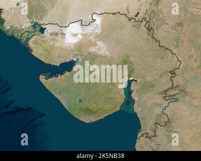 Gujarat, state of India. Low resolution satellite map. Locations and ...