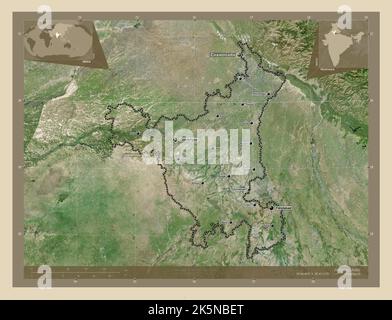 Haryana, state of India. High resolution satellite map. Locations of ...