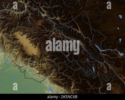 Jammu and Kashmir, state of India. Colored elevation map with lakes and ...