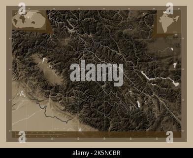 Jammu and Kashmir, state of India. Colored elevation map with lakes and ...