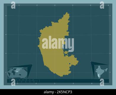 Karnataka, state of India. Solid color shape. Locations of major cities ...