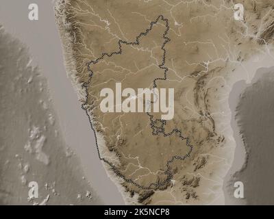 Karnataka, state of India. Colored elevation map with lakes and rivers ...