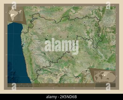 Maharashtra, state of India. High resolution satellite map. Locations ...