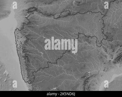 Maharashtra, state of India. Grayscale elevation map with lakes and ...
