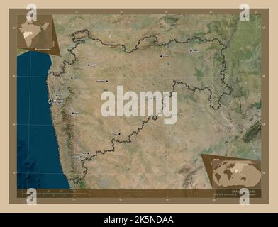 Maharashtra, state of India. Low resolution satellite map. Corner ...