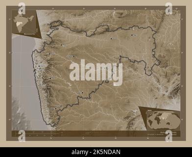 Maharashtra, state of India. Colored elevation map with lakes and ...
