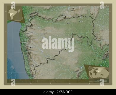 Maharashtra, state of India. Colored elevation map with lakes and ...