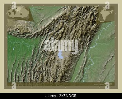 Manipur, state of India. Colored elevation map with lakes and rivers ...