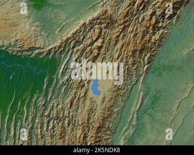 Manipur, state of India. Elevation map colored in wiki style with lakes ...