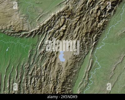 Manipur, state of India. Colored elevation map with lakes and rivers ...
